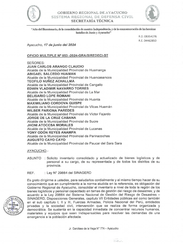 Oficio Mult. #053-2024-ST | PDF