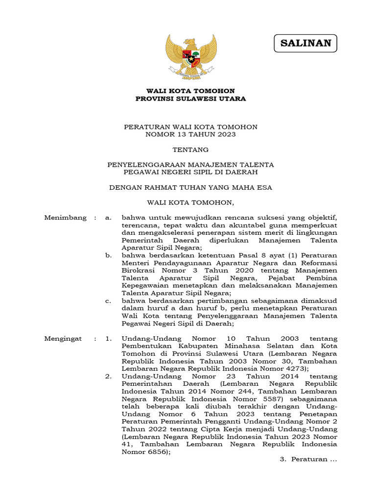 Perwali No. 13 Tahun 2023 | PDF