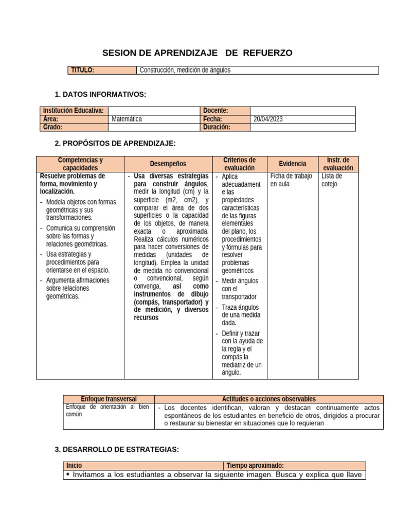 SESION DE APRENDIZAJE DE REFUERZO | PDF
