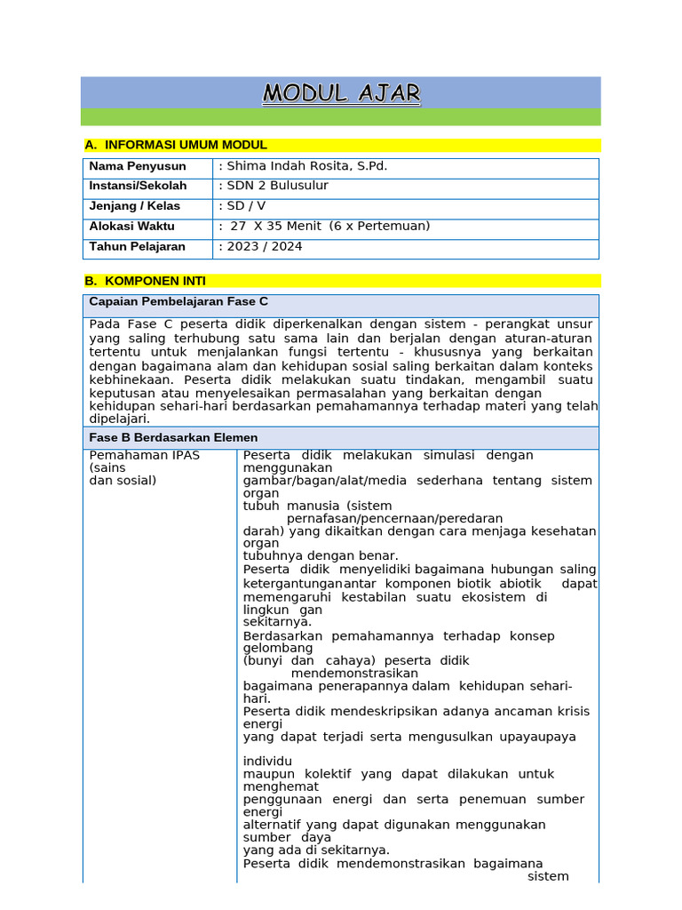 Modul Ajar Ipas Kelas 5 | PDF
