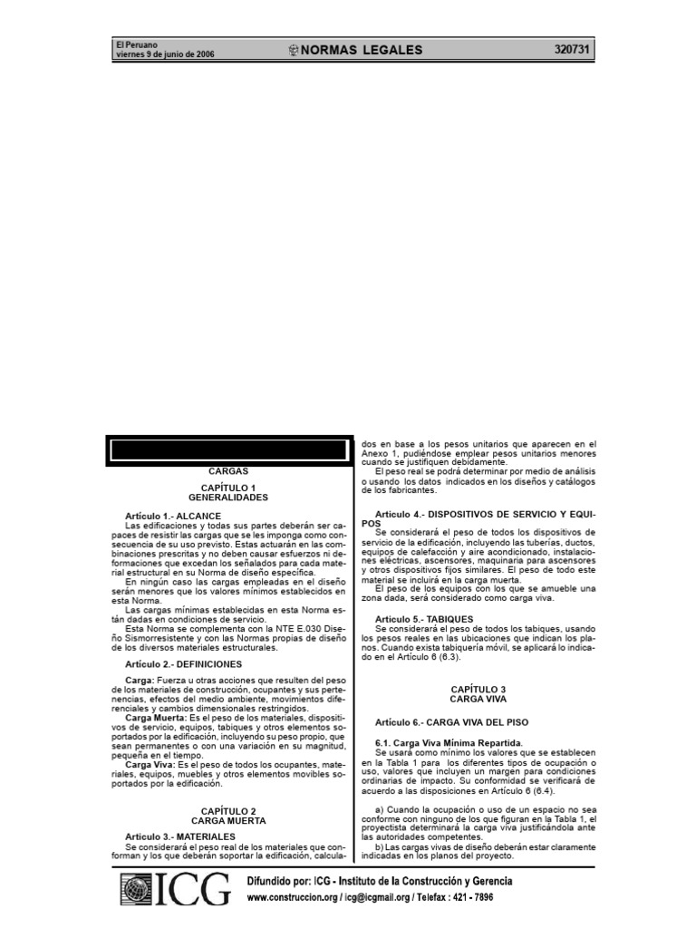 Norma E.020 Cargas Extracto | PDF