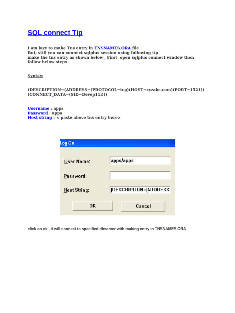 Sql Connect Tip Pdf