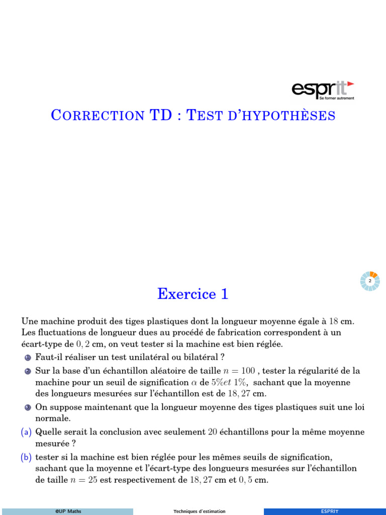 Correction TD Tests D - Hypothèses Paramétriques | PDF