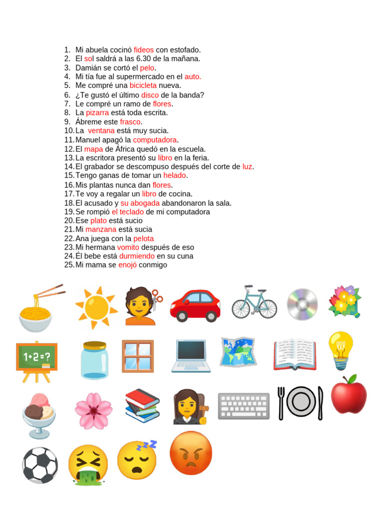 25 oraciones con dibujos | PDF