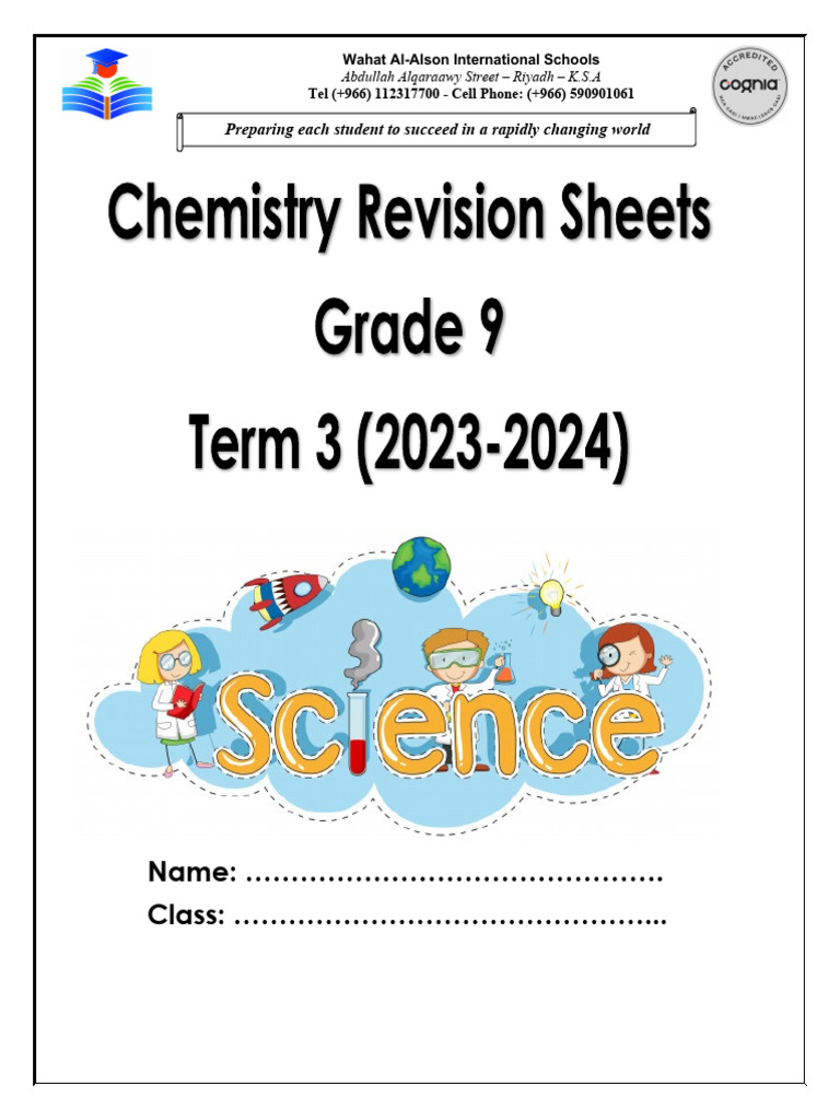 Grade.9 Chemistry T.3 Revision Sheet 2023-2024 | PDF