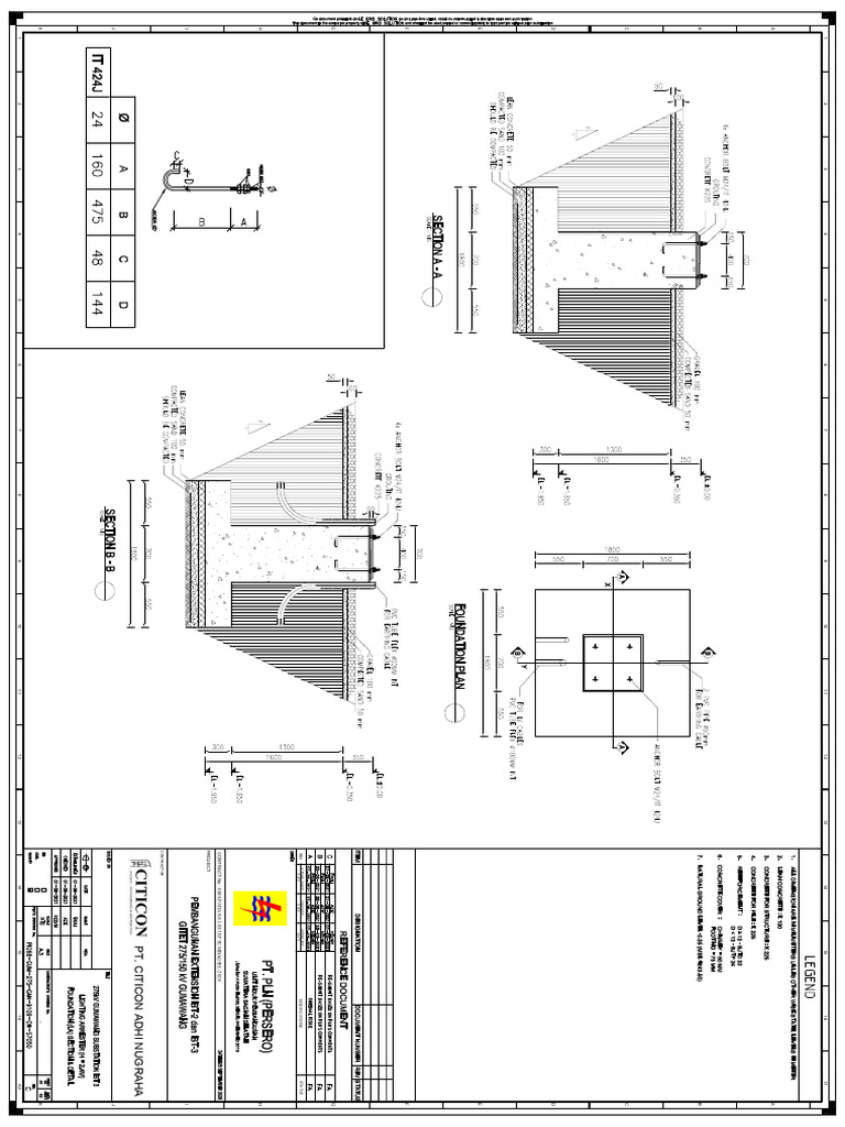 PI068-GUM-275-CAN-9109-CW-S7050 - DRAWING LA (H 2.4M) FOUNDATION 275kV GUMAWANG - IBT 3 | PDF