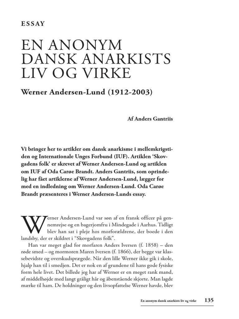 En Anonym Anarkist Liv Og Virke - Werner Anderssen - Lund (1912-2003) | PDF
