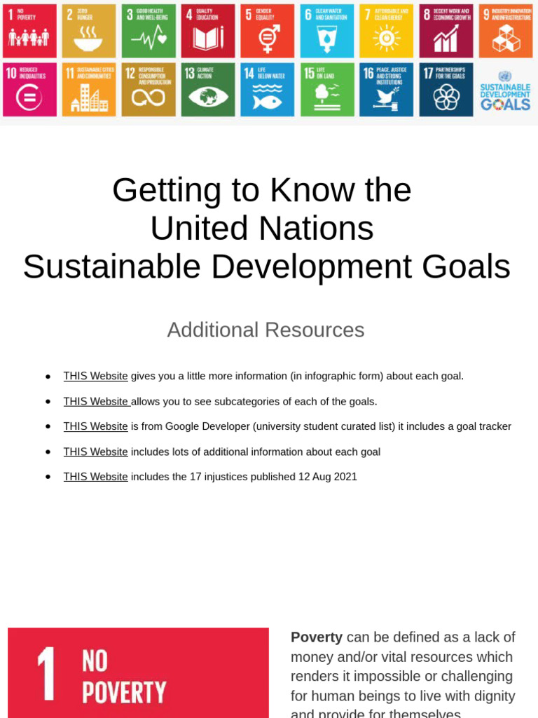 Getting To Know The United Nations Sustainable Development Goals | PDF