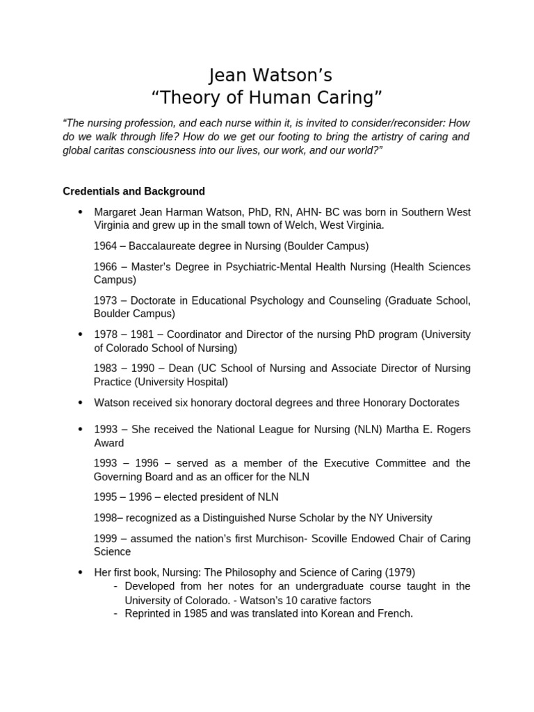 Jean Watson Notes | PDF