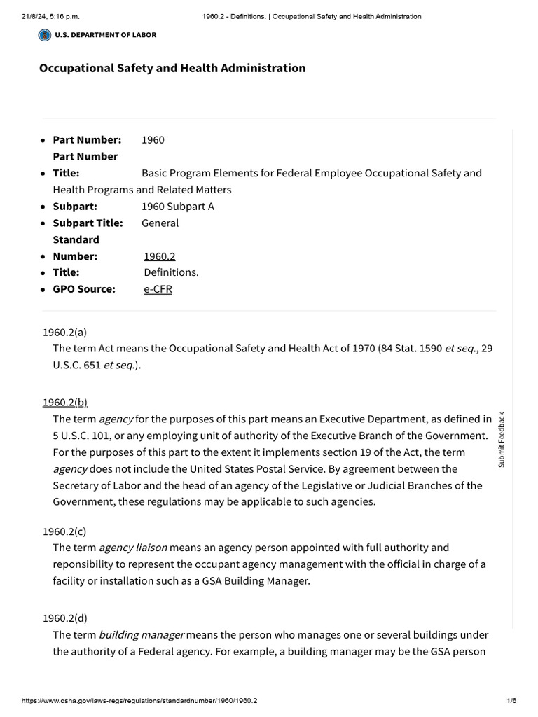 1960.2 - Definitions. - Occupational Safety and Health Administration | PDF
