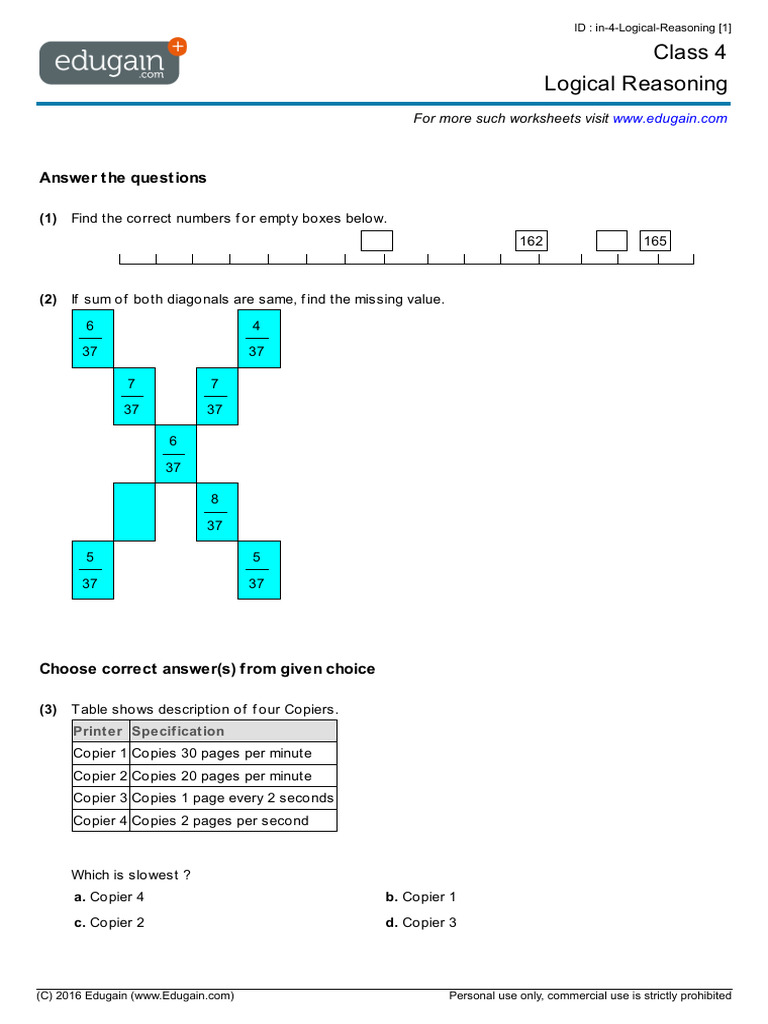 Grade 4 Logical Reasoning in | PDF