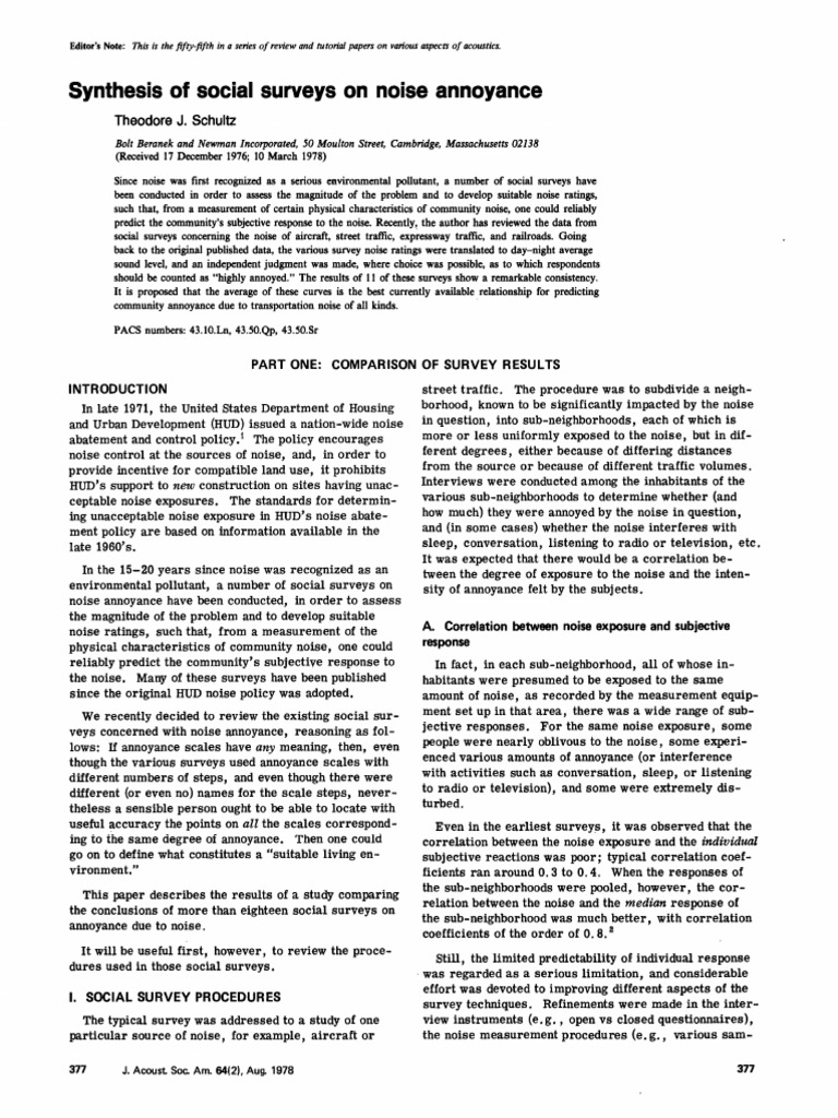 Schultz 1978 Noise Annoyance | PDF