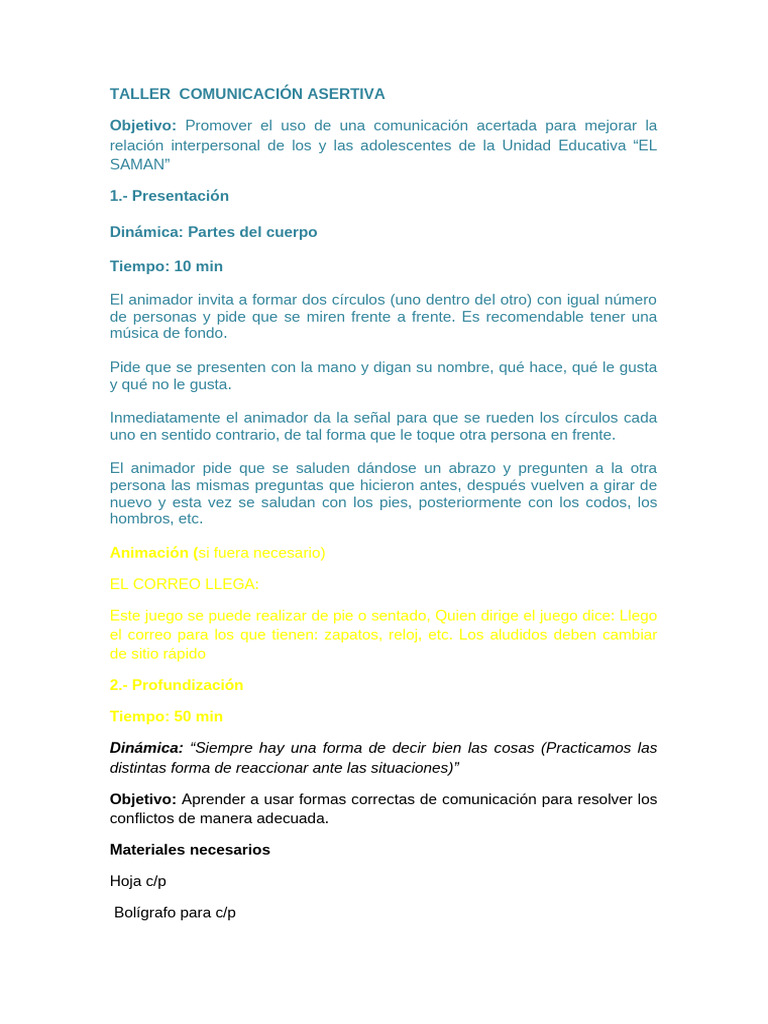 Taller Sobre Comunicación Asertiva | PDF