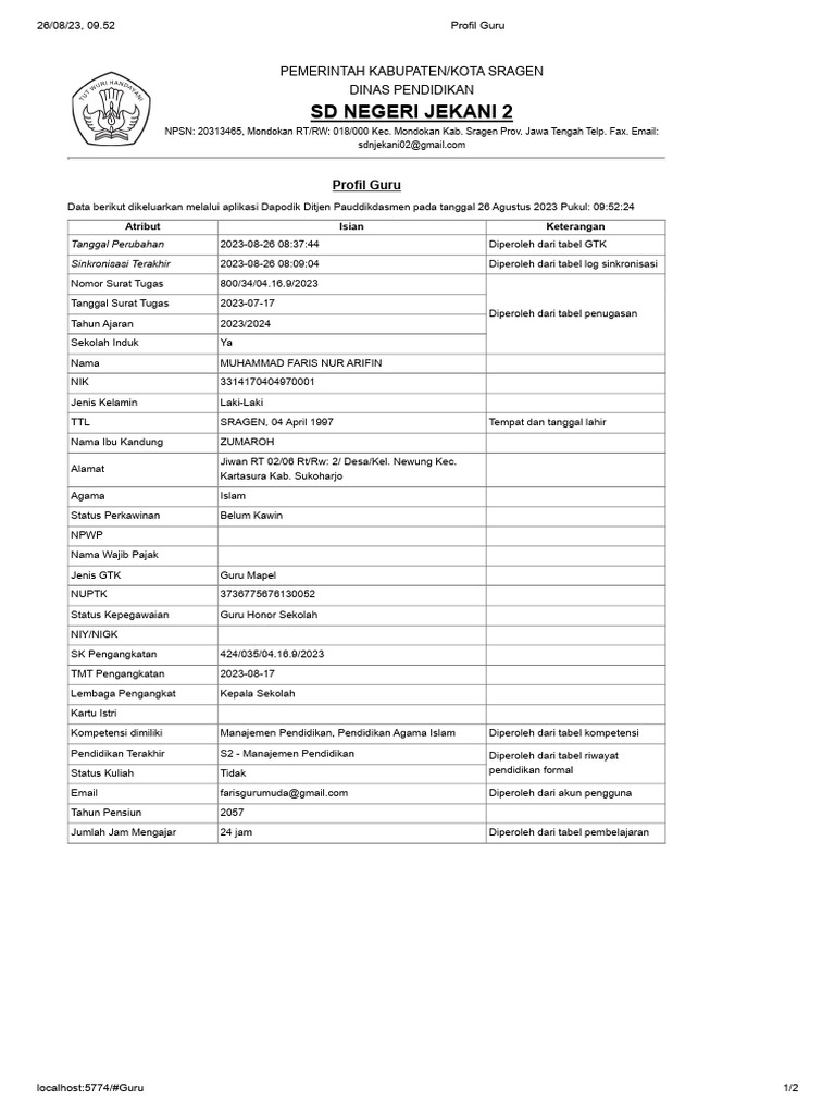 Profil Dapodik Fariz | PDF