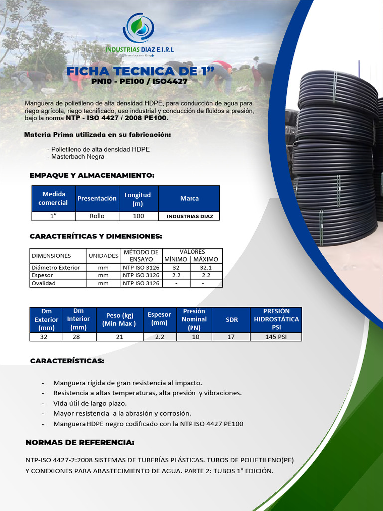 Ficha Tecnica de 32mm - Pn10 - Pe100 | PDF