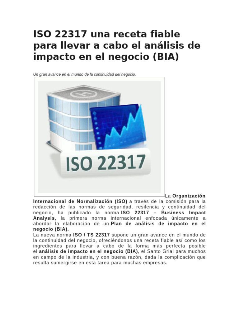 ISO 22317 Una Receta Fiable para Llevar A Cabo El Análisis de Impacto ...