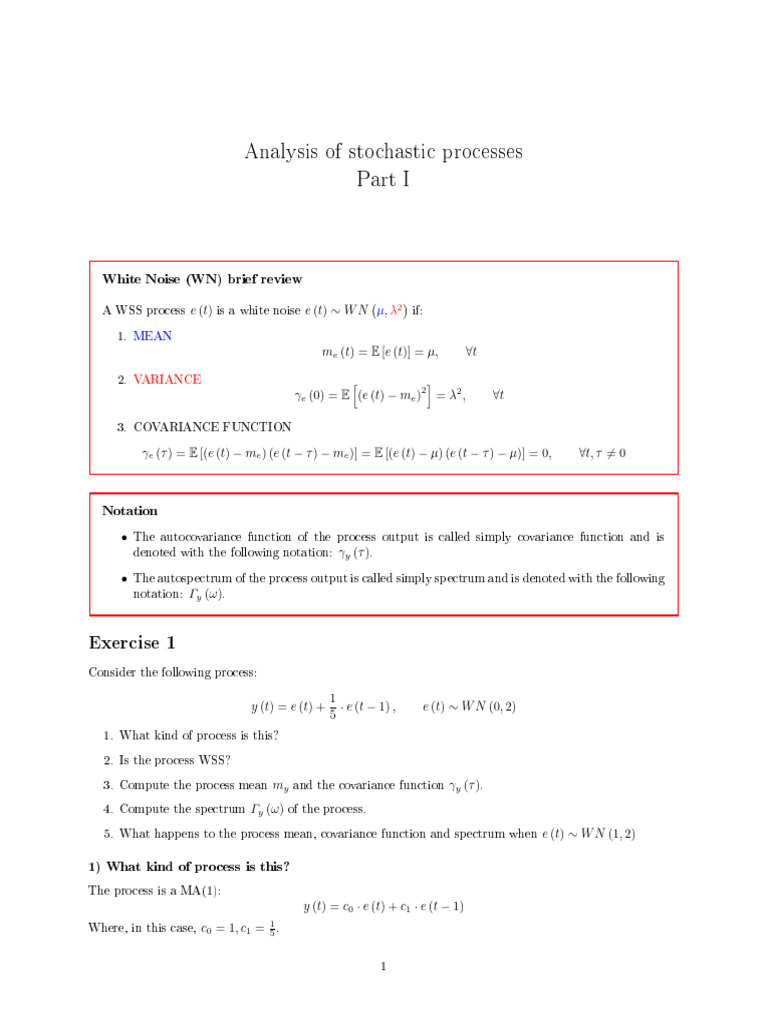 Analysis of Stochastic Processes Part - I | PDF