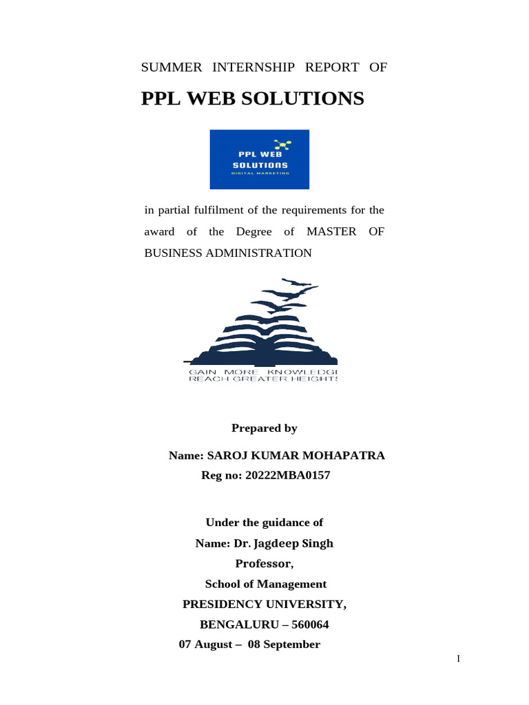 SUMMER INTERNSHIP REPORT OF PPL Web Solutions | PDF