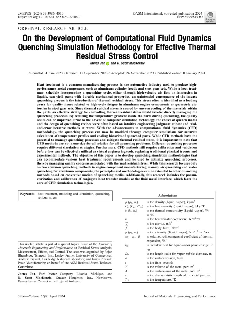 On The Development of Computational Fluid Dynamics Quenching Simulation Methodology For ...