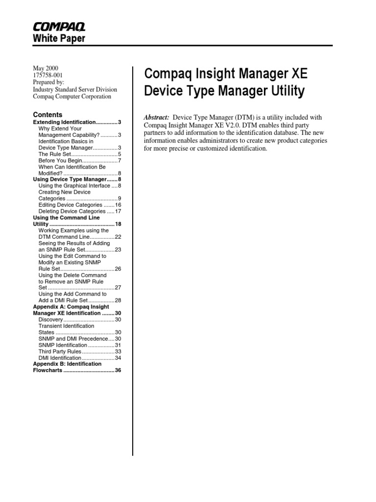 Compaq Insight Manager XE Device Type Manager Utility: White Paper ...