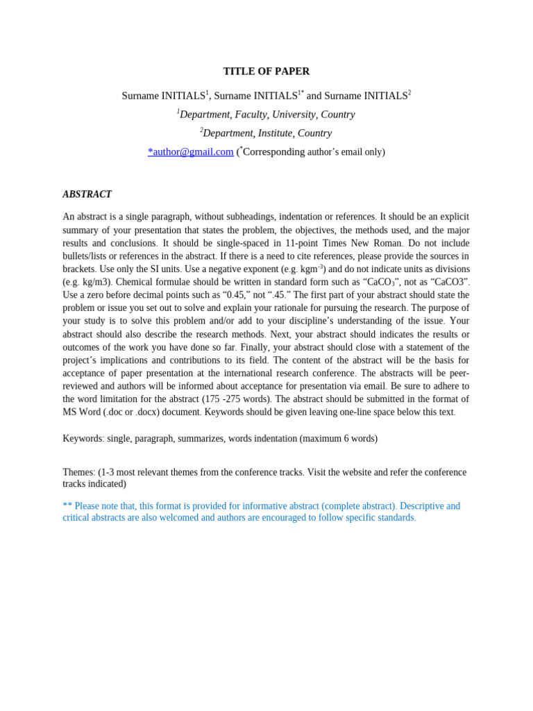 Abstract Template - TIIKM Publishing | PDF