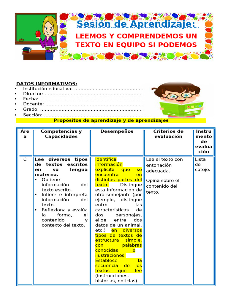 1° Sesión Día 1 Com Leemos y Comprendemos Un Texto en Equipo Si Podemos | PDF