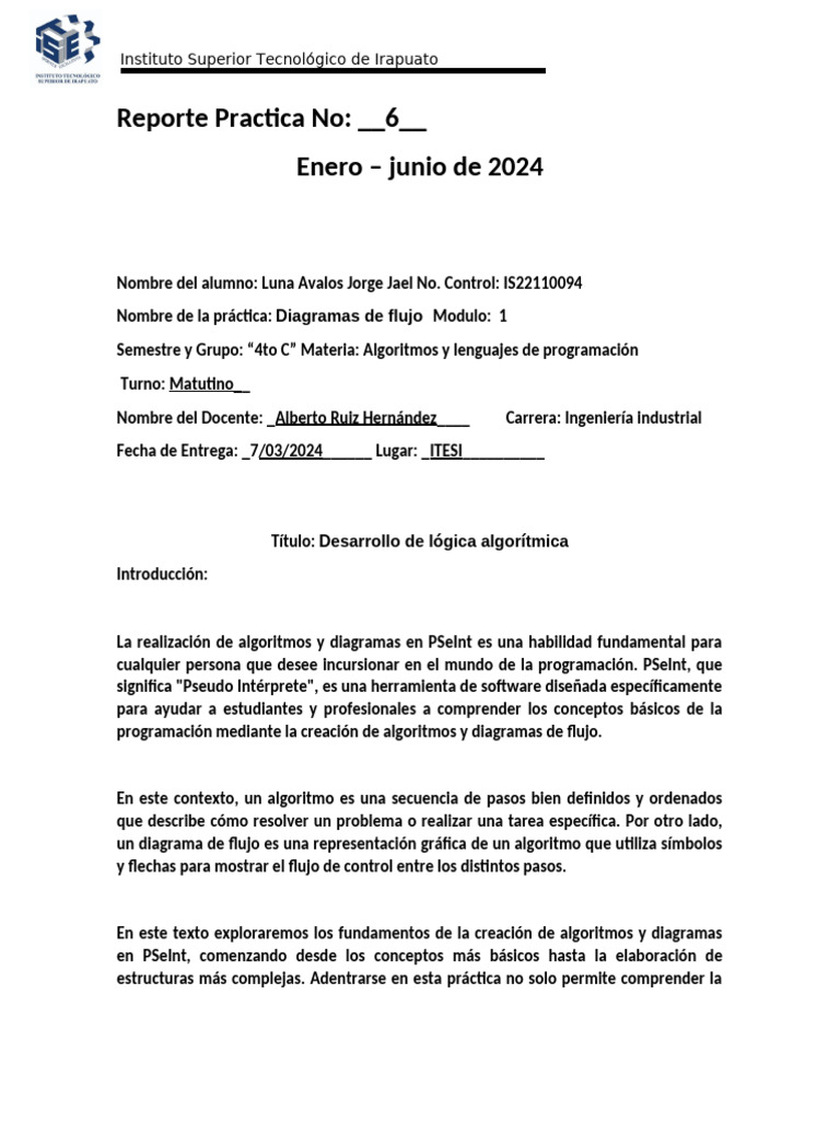 Reporte de Practica 6 | PDF | Algoritmos | Programación de computadoras
