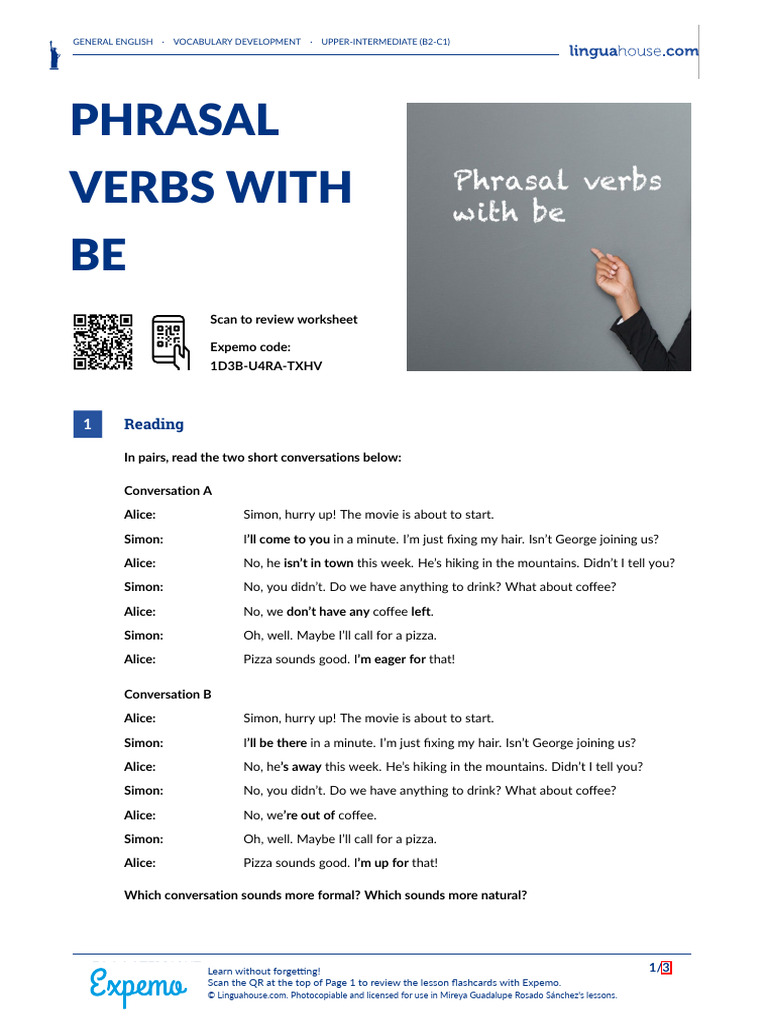 Phrasal Verbs With Be American English Teacher | PDF