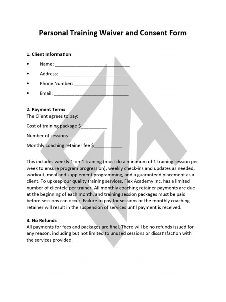 Personal Training Waiver and Consent Form | PDF | Personal Trainer ...