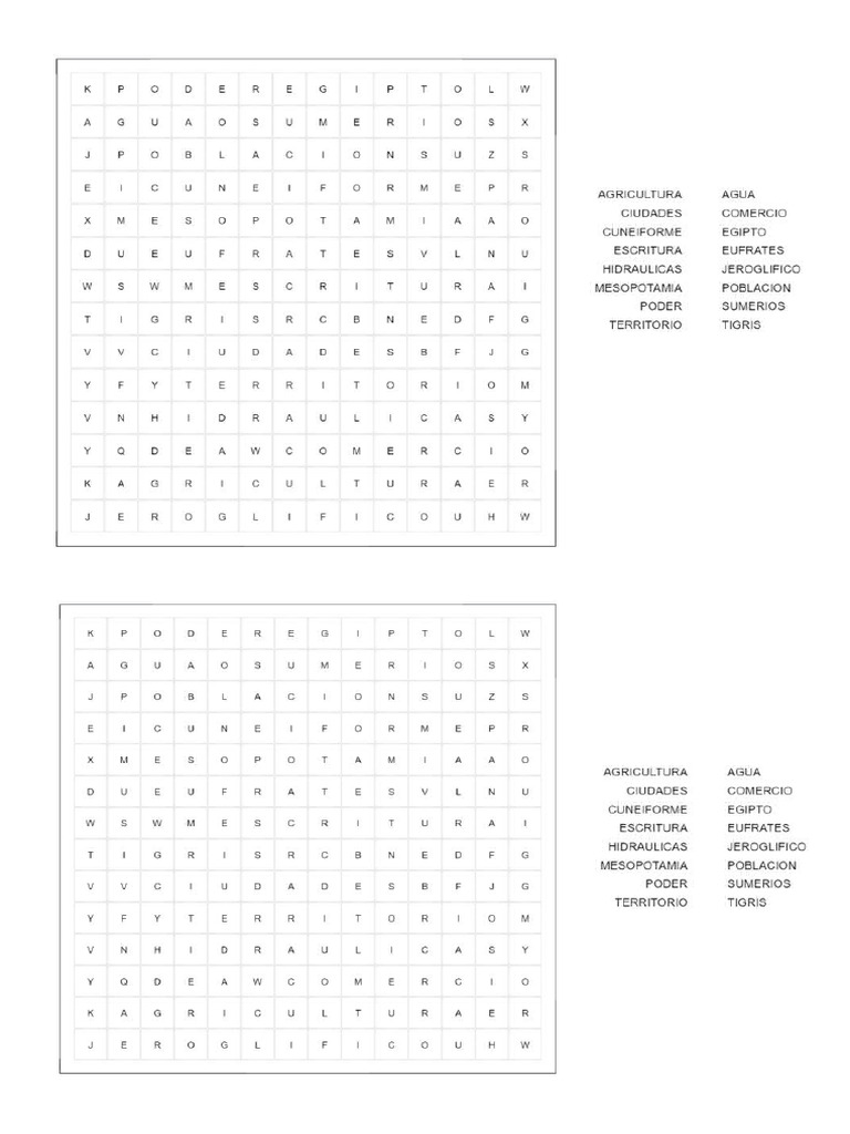 Sopa de Letras Primeras Civilizaciones | PDF