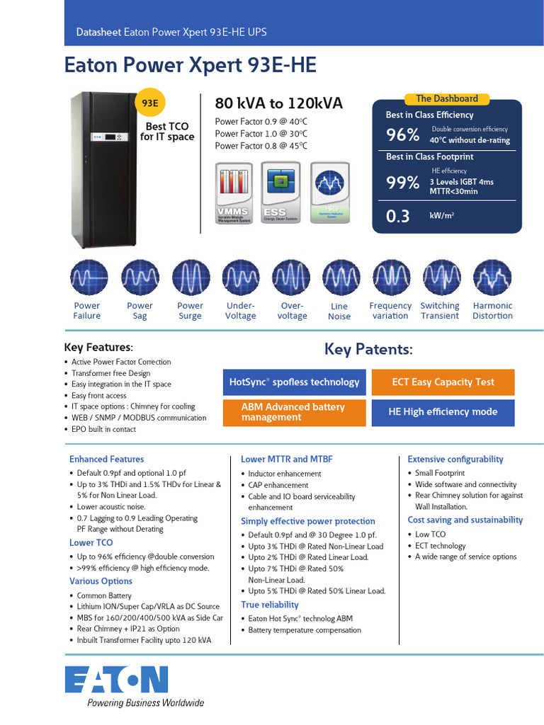 Eaton 93e He Datasheet Design 80 Kva To 120kva | PDF | Alternating ...