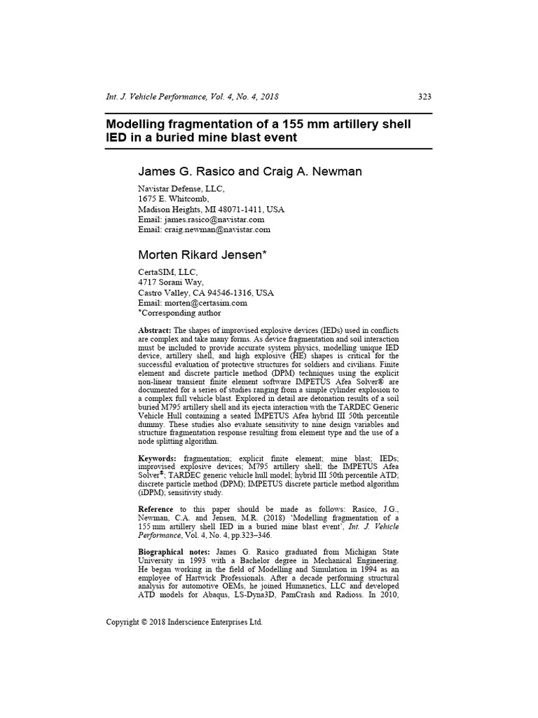 Modeling Fragmentation of A 155mm Artillery Shell IED in A Buried Mine ...