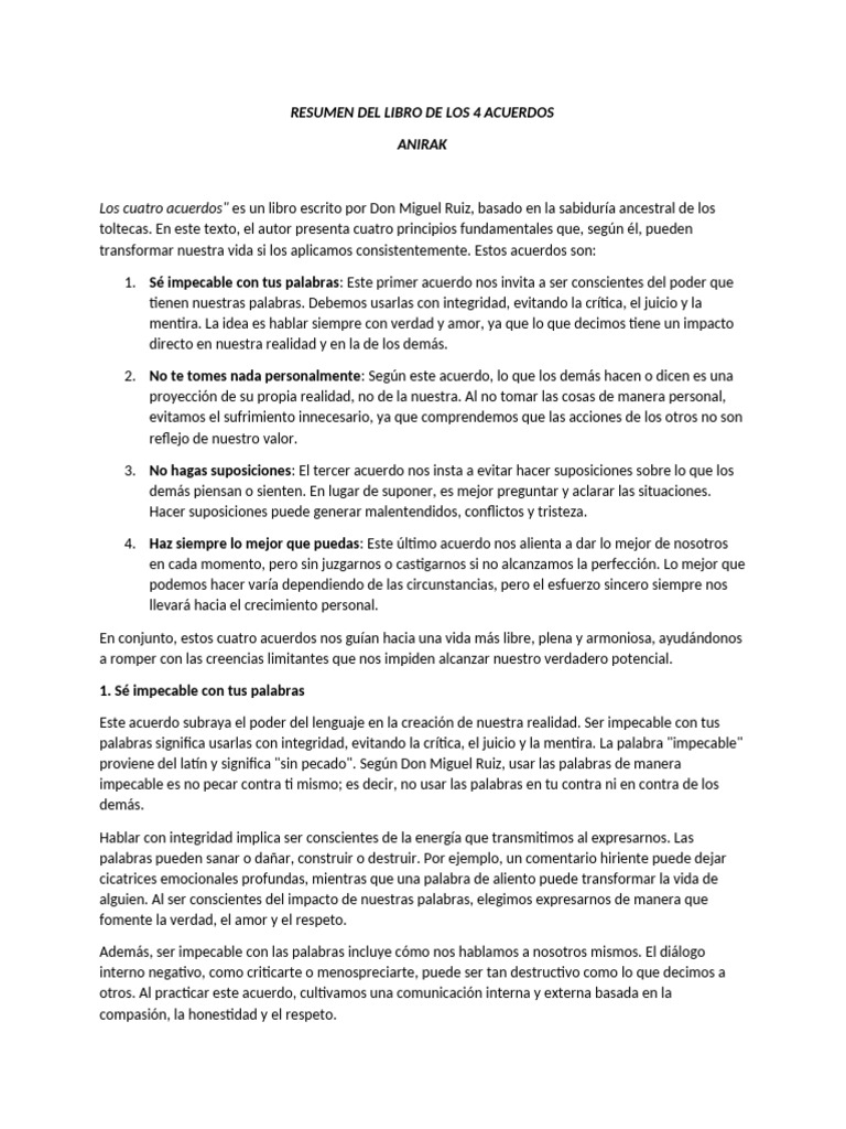 Resumen Del Libro de Los 4 Acuerdos | PDF