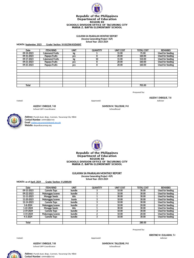 GPP Report SK Lawaan | PDF