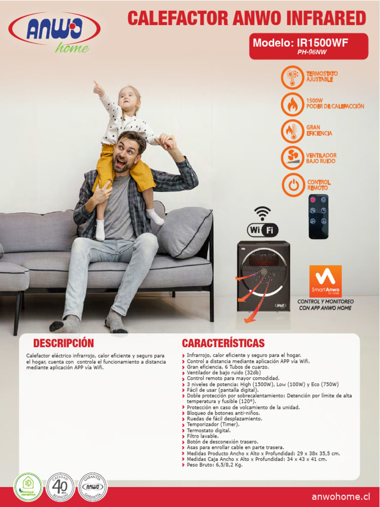 Ficha Calefactor Infrared Anwo IR1500WF | PDF