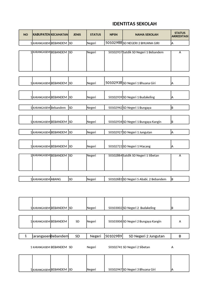 Form Rekap Data SD N 3 BK | PDF