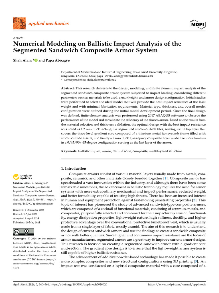 Numerical Modeling On Ballistic Impact Analysis Of The Segmented Sandwich Composite Armor System