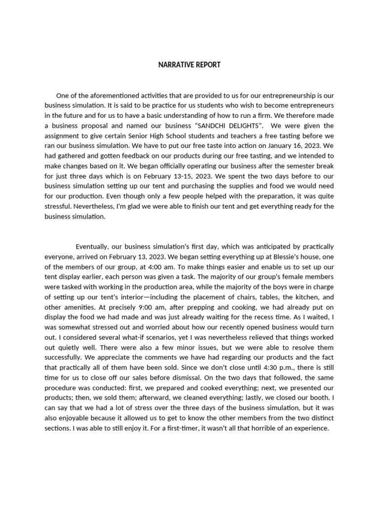 Narrative Report | PDF | Balance Sheet | Career & Growth