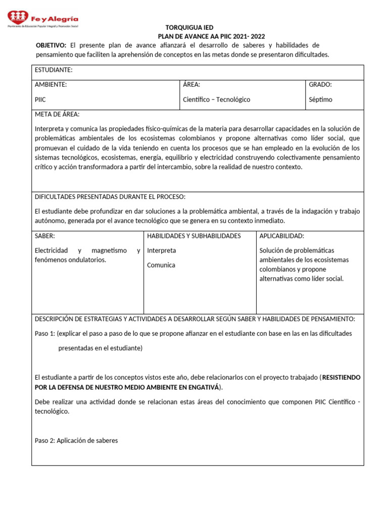 Plan de Avance, Septimo Poco Asumido | PDF