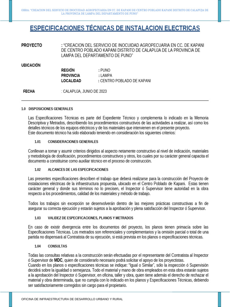 3.0 Especificaciones Tecnicas Instalaciones Electricas 2021 | PDF