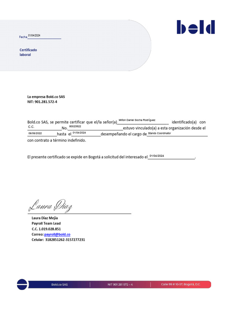 Certificado Laboral - Retiro Actualizado V.3 | PDF