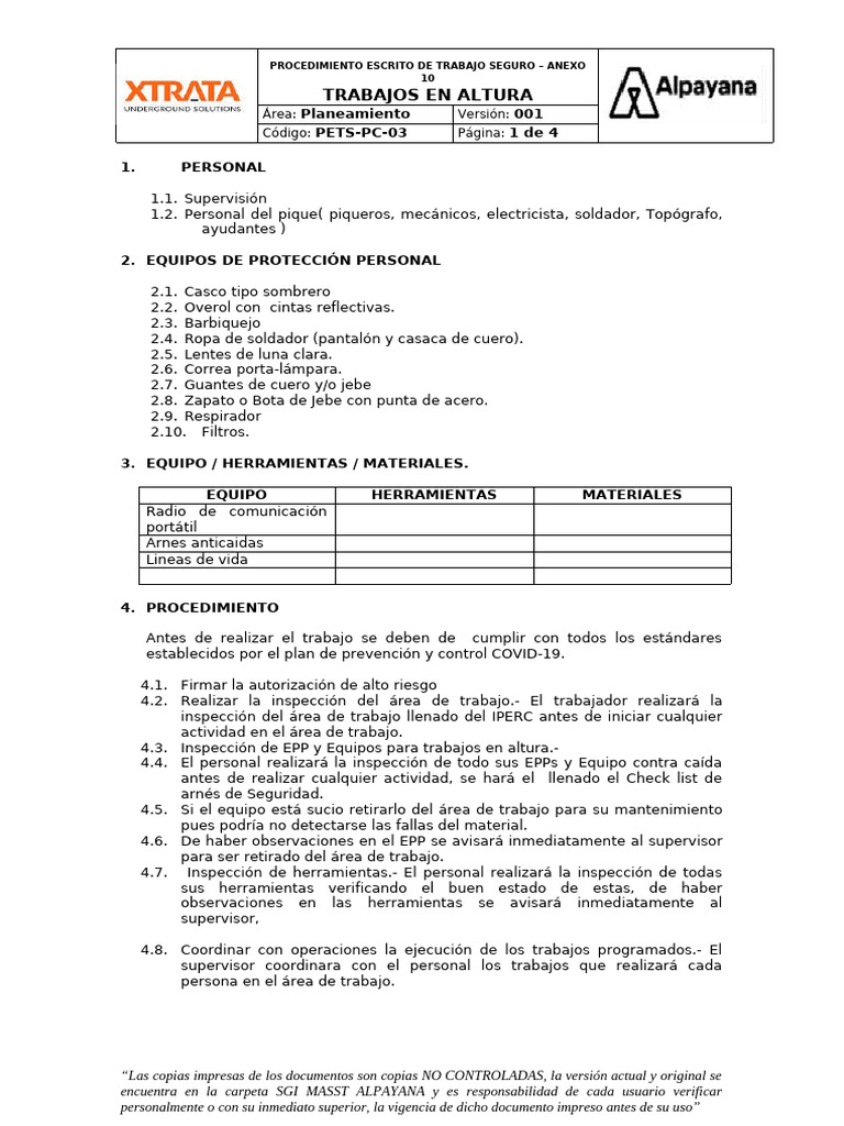 Avg-Pi-Pet 3 For-03 Trabajo en Altura | PDF