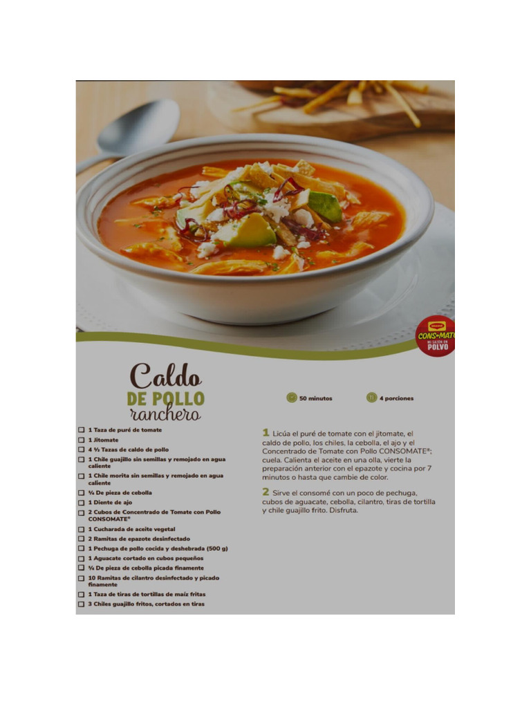 Receta - Pollo - Caldo Ranchero | PDF