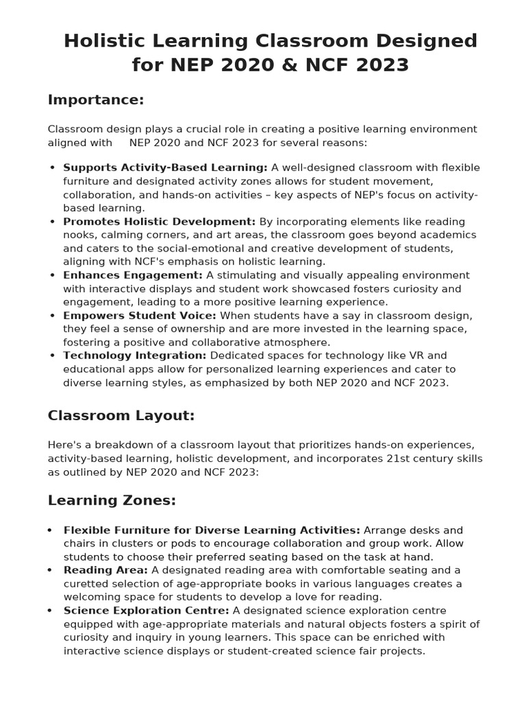 Holistic Learning Classroom | PDF