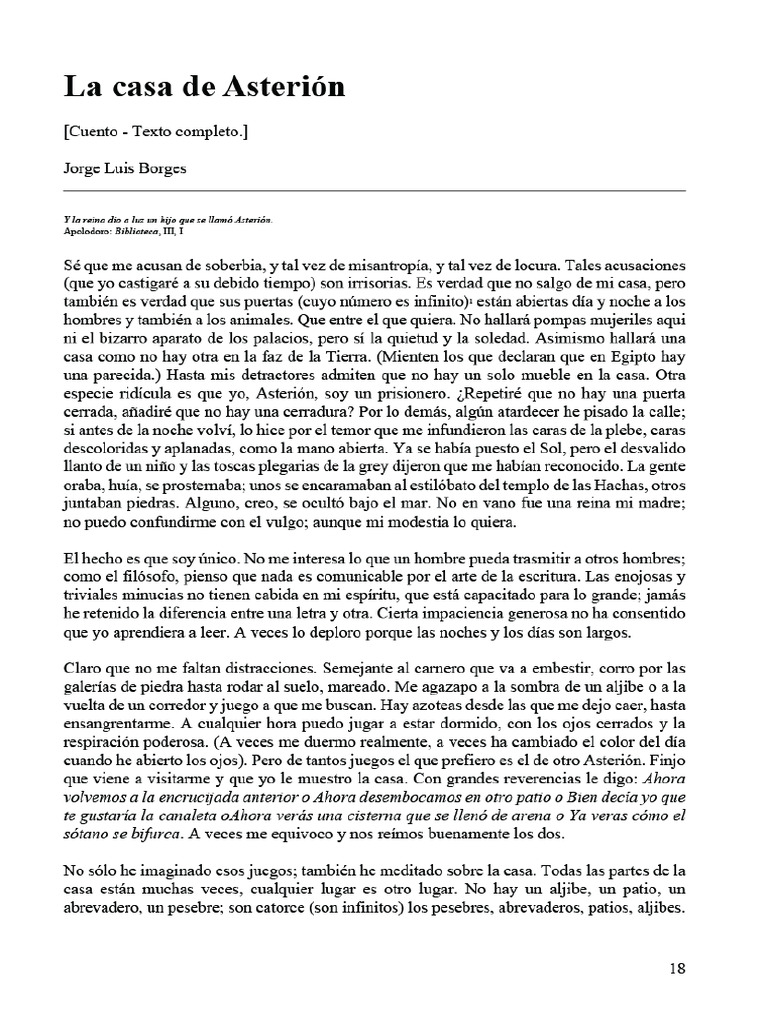 La Casa de Asterion - Jorge Luis Borges | PDF