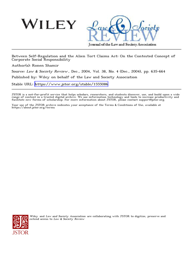 Ronen Shamir - Between Self-Regulation and The Alien Tort Claims Act ...
