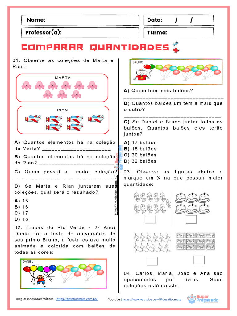 Atividade de Comparar Quantidades 2º Ano | PDF