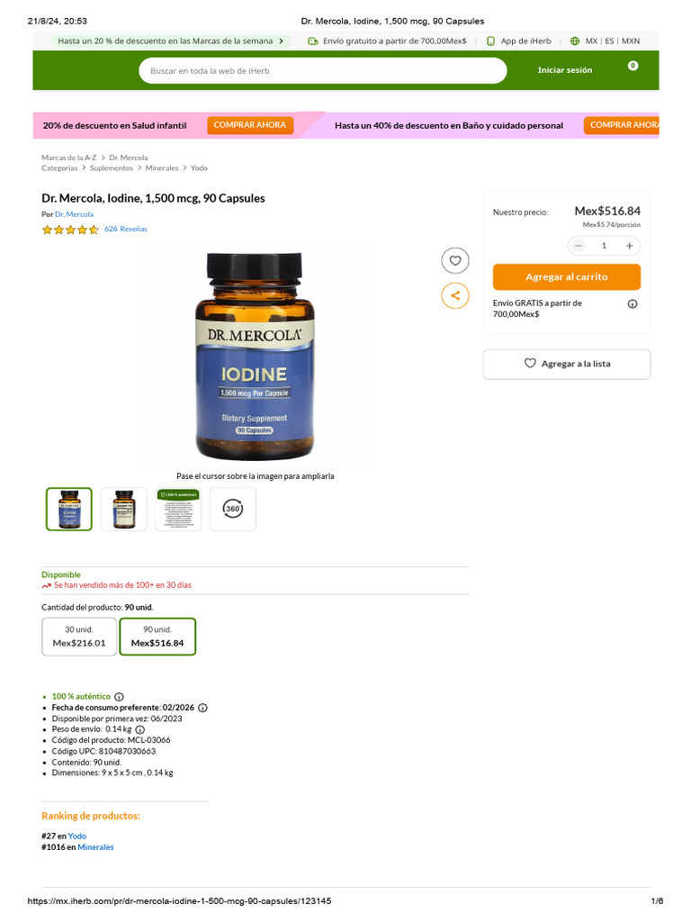 Dr. Mercola, Iodine, 1,500 MCG, 90 Capsules | PDF