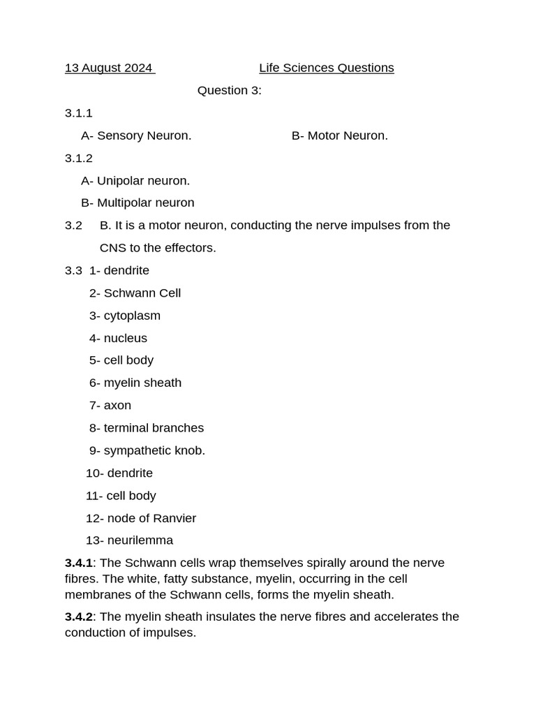 13 August 2024 Life Sciences Questions | PDF