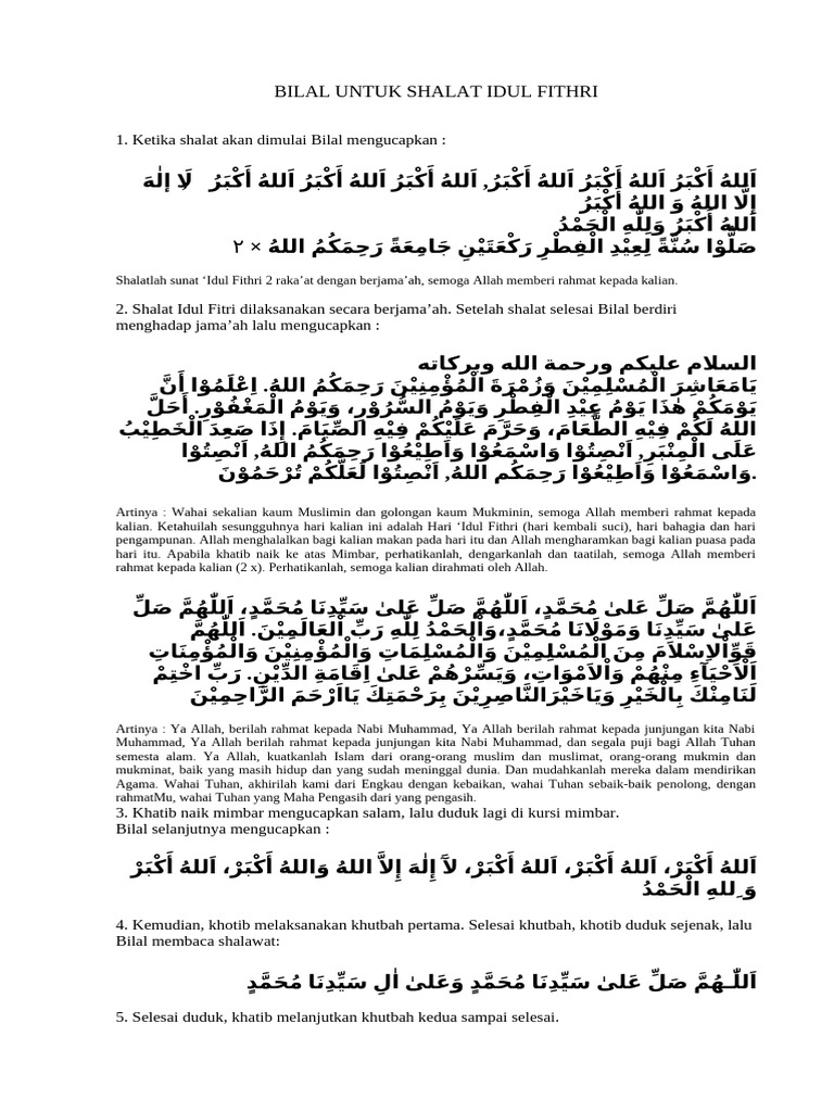 Bacaan Bilal Sholat Idul Fitri | PDF